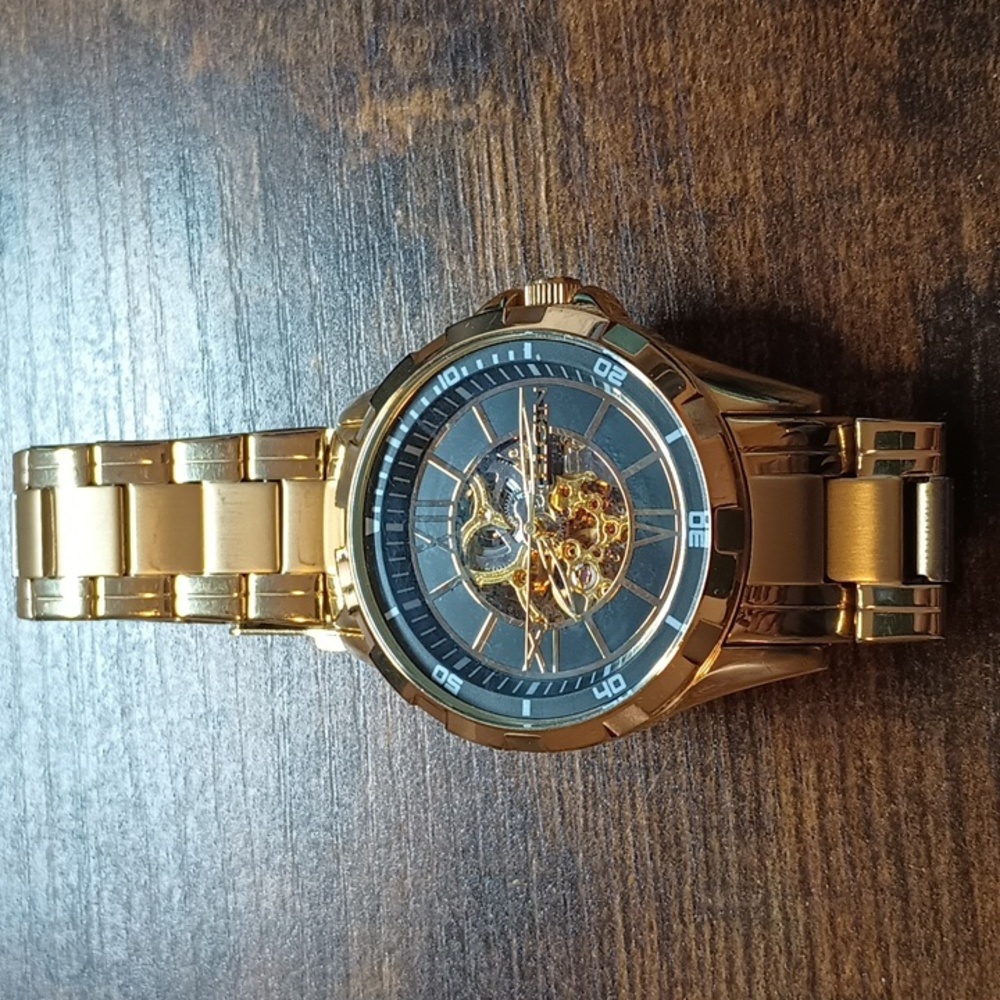 Elgin Men's Gold Plated Skeleton Watch - Gem